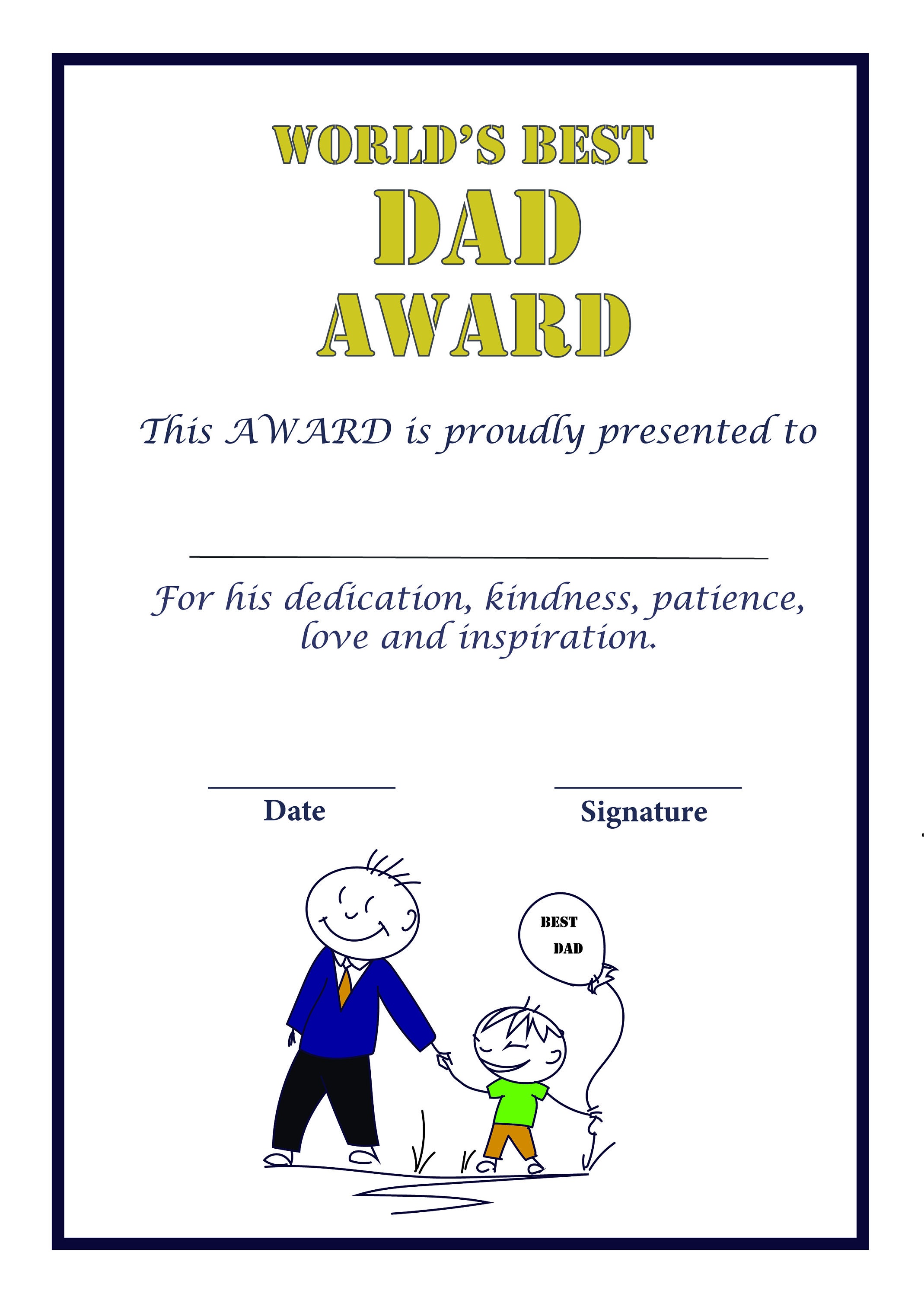 World's Best Dad Award Certificate From Daughter/son, DIGITAL DOWNLOAD ...