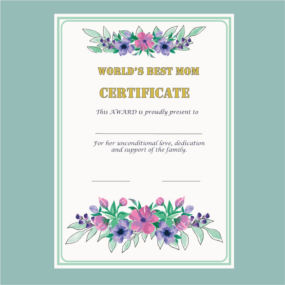 World's Best Mom Certificate, Gift for Mom, World's Best Mom ...