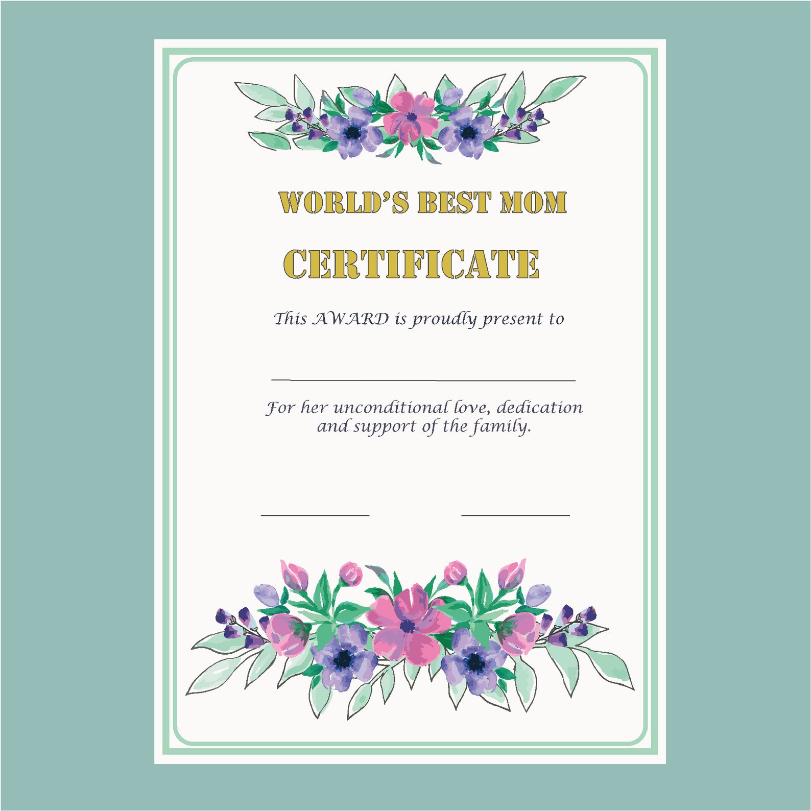 World's Best Mom Certificate, Gift for Mom, World's Best Mom ...