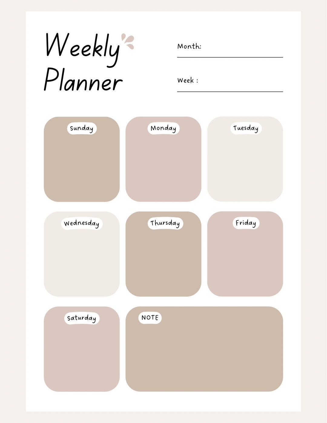 Weekly Planner | Digital Download | Organizer | Days of the Week - Etsy