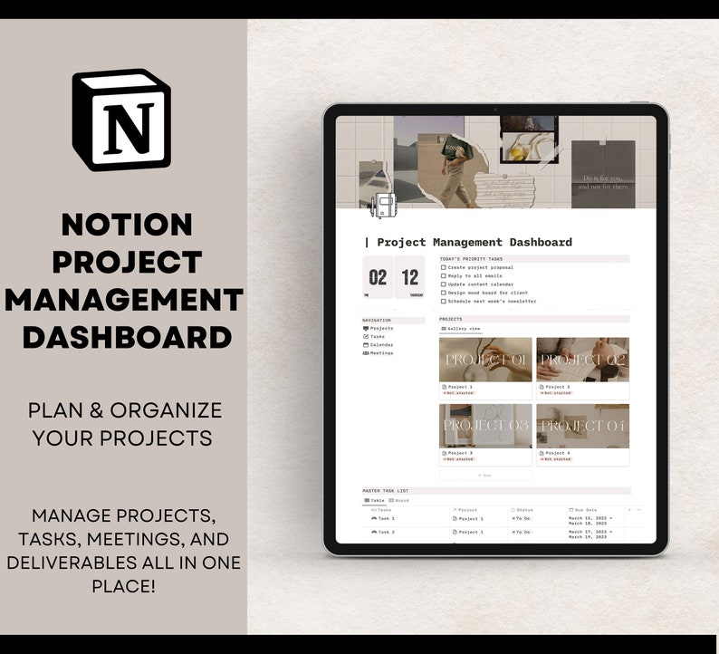 Notion Project Management Dashboard, Notion Template, Notion Planner ...