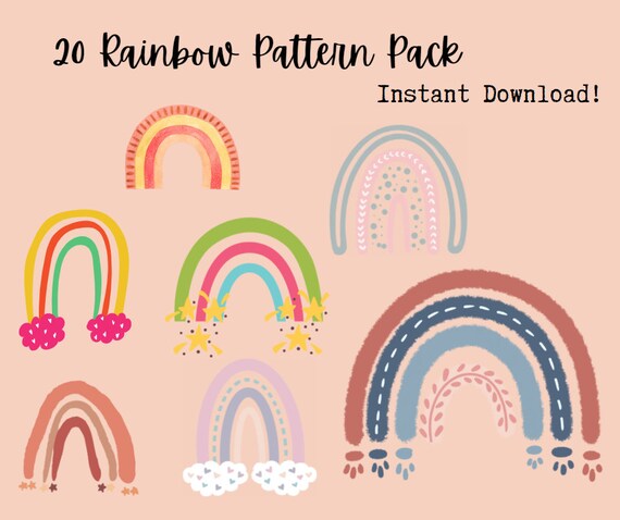 20 Rainbow Pattern Pack Pastel Rainbow Pattern File | Etsy