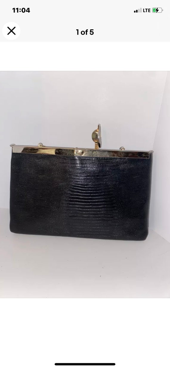 Handbags Vintage 1970s Etra Black Croc Embossed Leather Clutch Bag Gold ...
