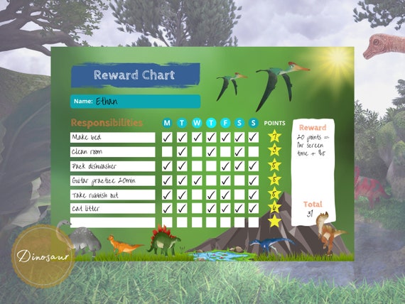 Kids Dinosaur Chore Chart Printable Chore Chart Reward | Etsy