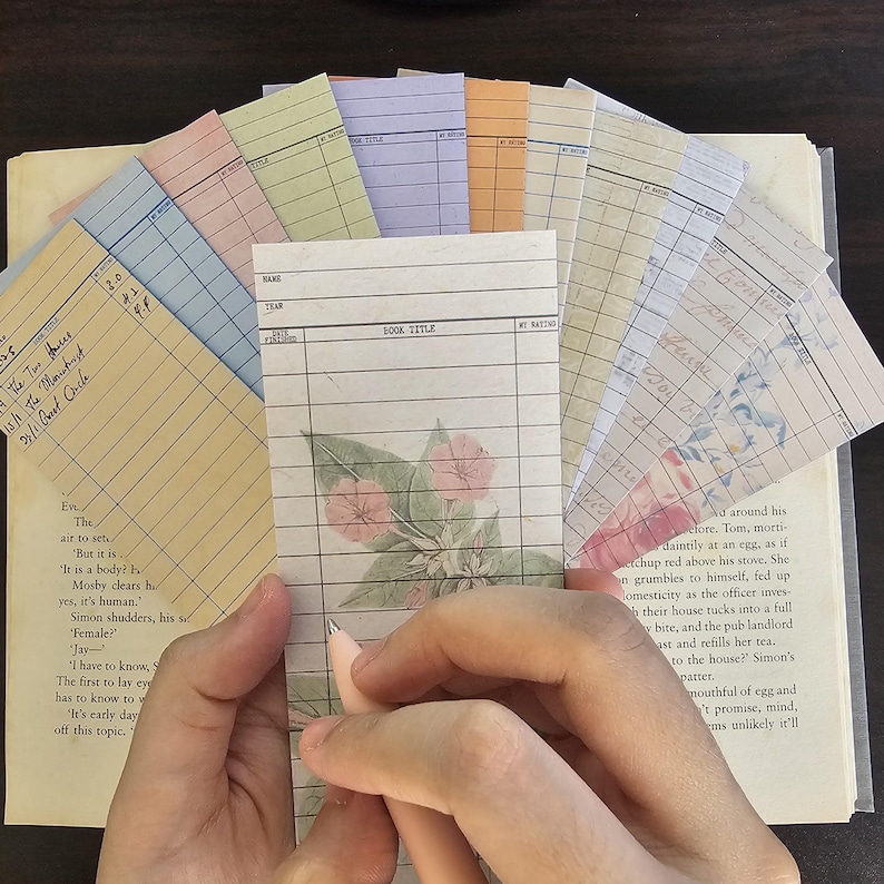 12 Printable Vintage and Classic Library Card Bookmark Designs, Double ...