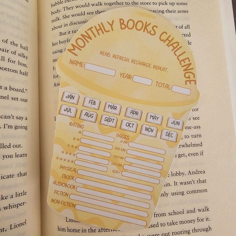 6 Book Challenge Bookmark, Printable Reading Tracker, Monthly Reads ...