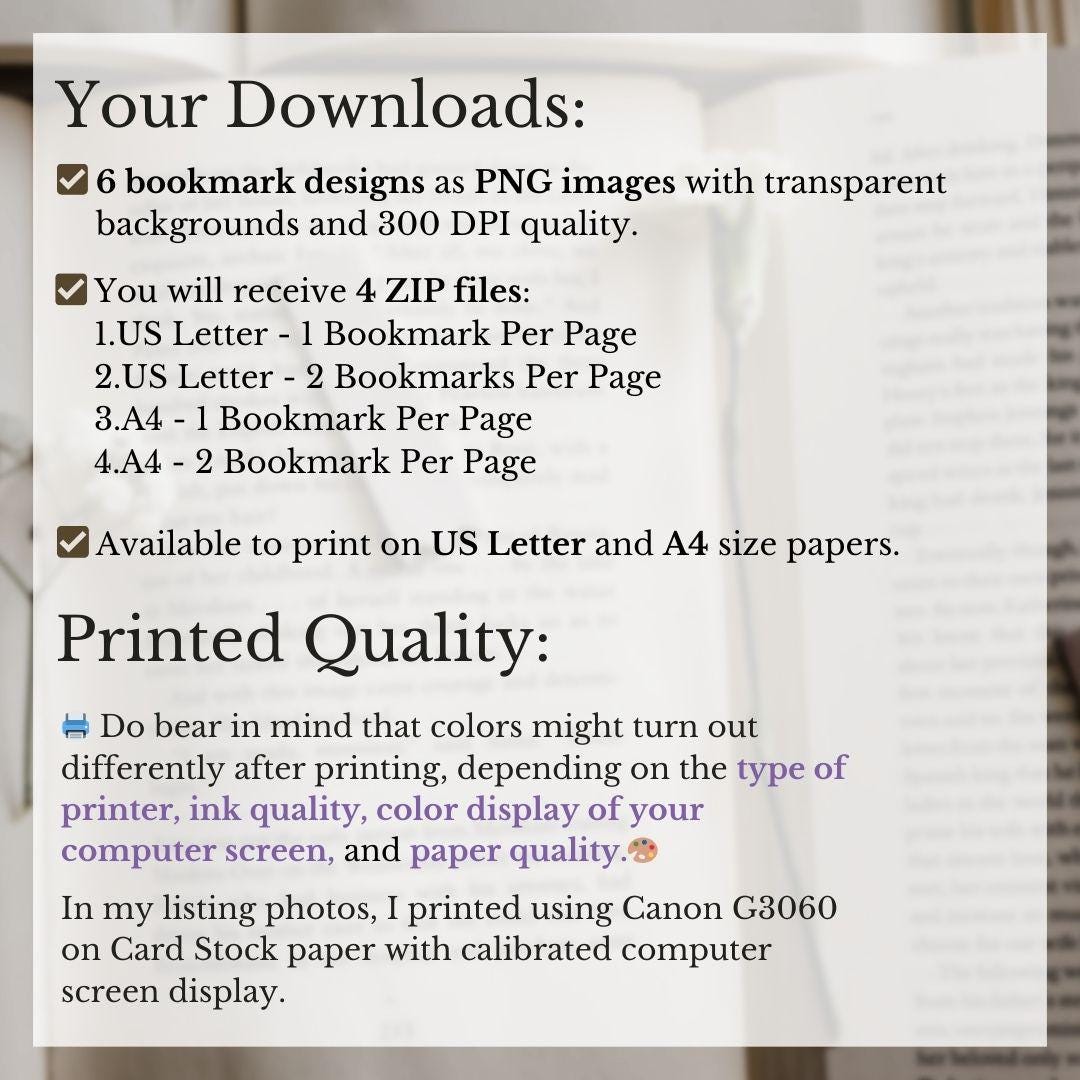 6 Book Review Bookmarks: Printable Floral Reading Log, Note-taking ...