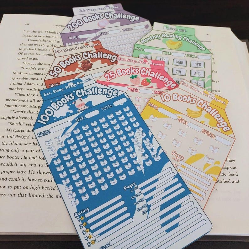 6 Printable Reading Challenge Bookmarks: Milk Carton Design (digital ...