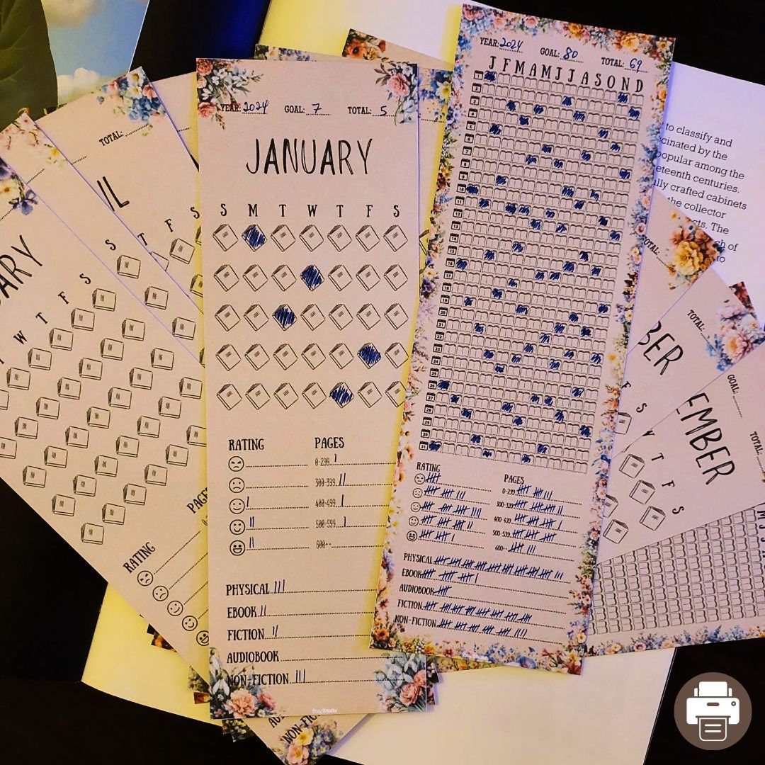 13 Book Tracker, Tracking Reading Habit, Printable Bookmark, Monthly ...