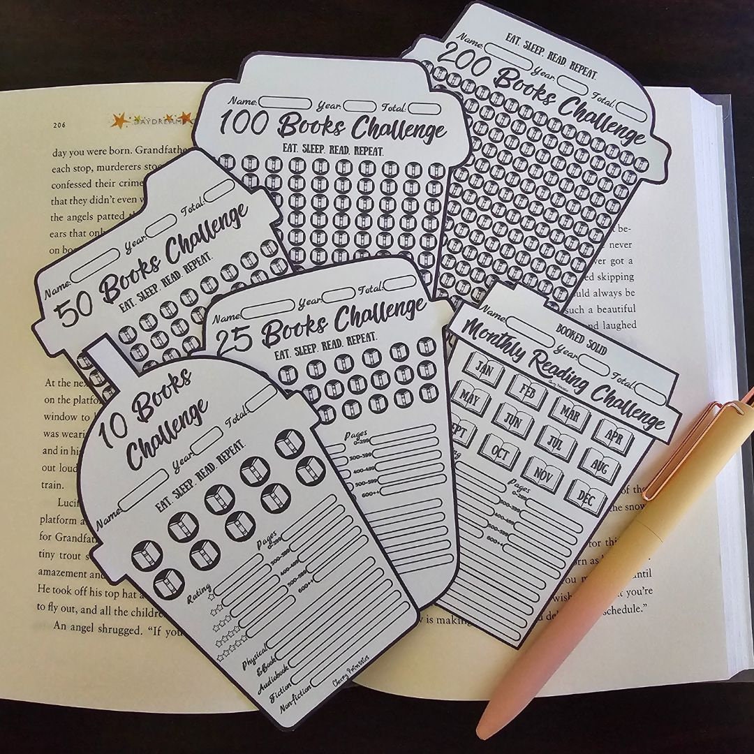6 Reading Challenge Bookmarks, Coffee Cup Design, 100 Books, Monthly ...