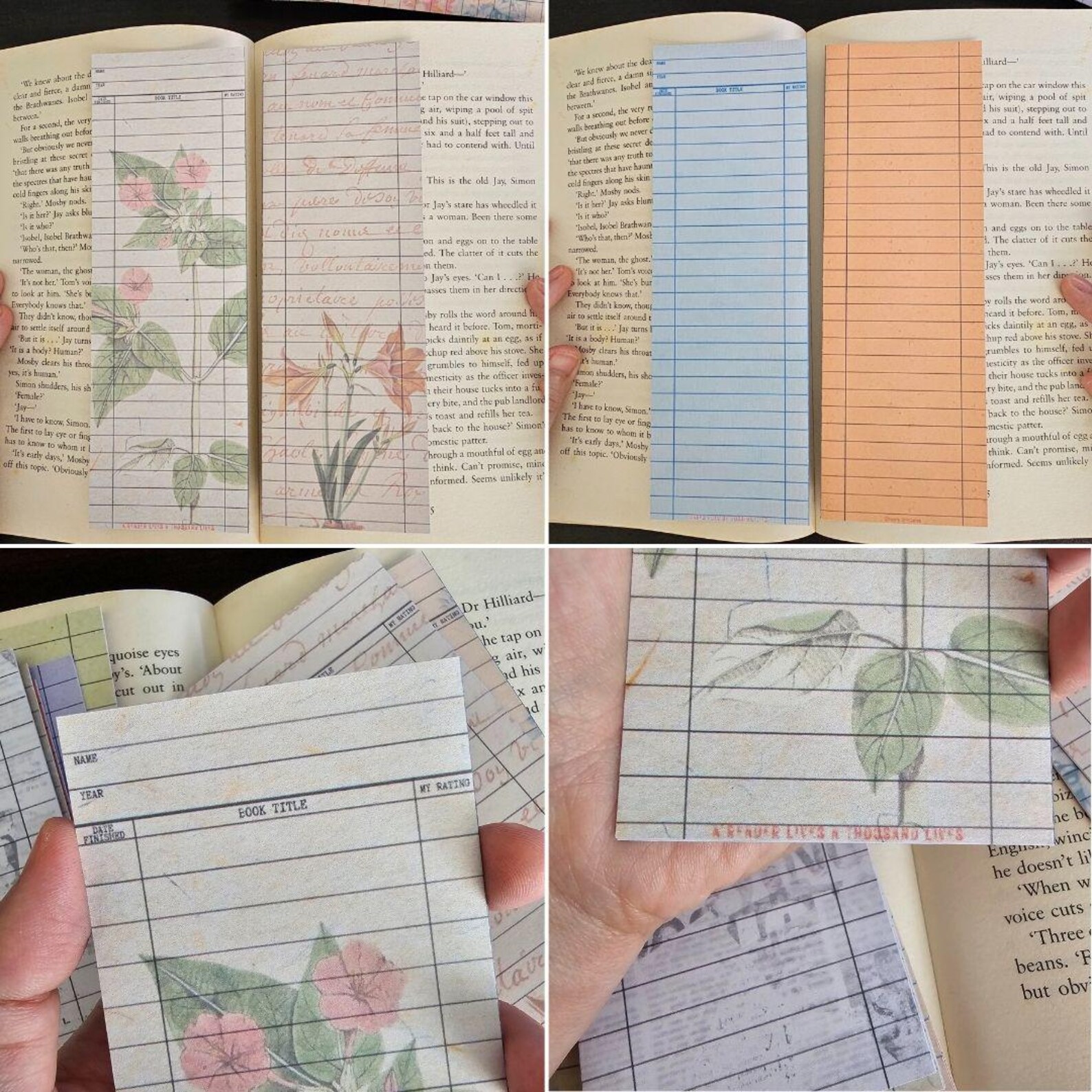 12 Printable Vintage and Classic Library Card Bookmark Designs, Double ...