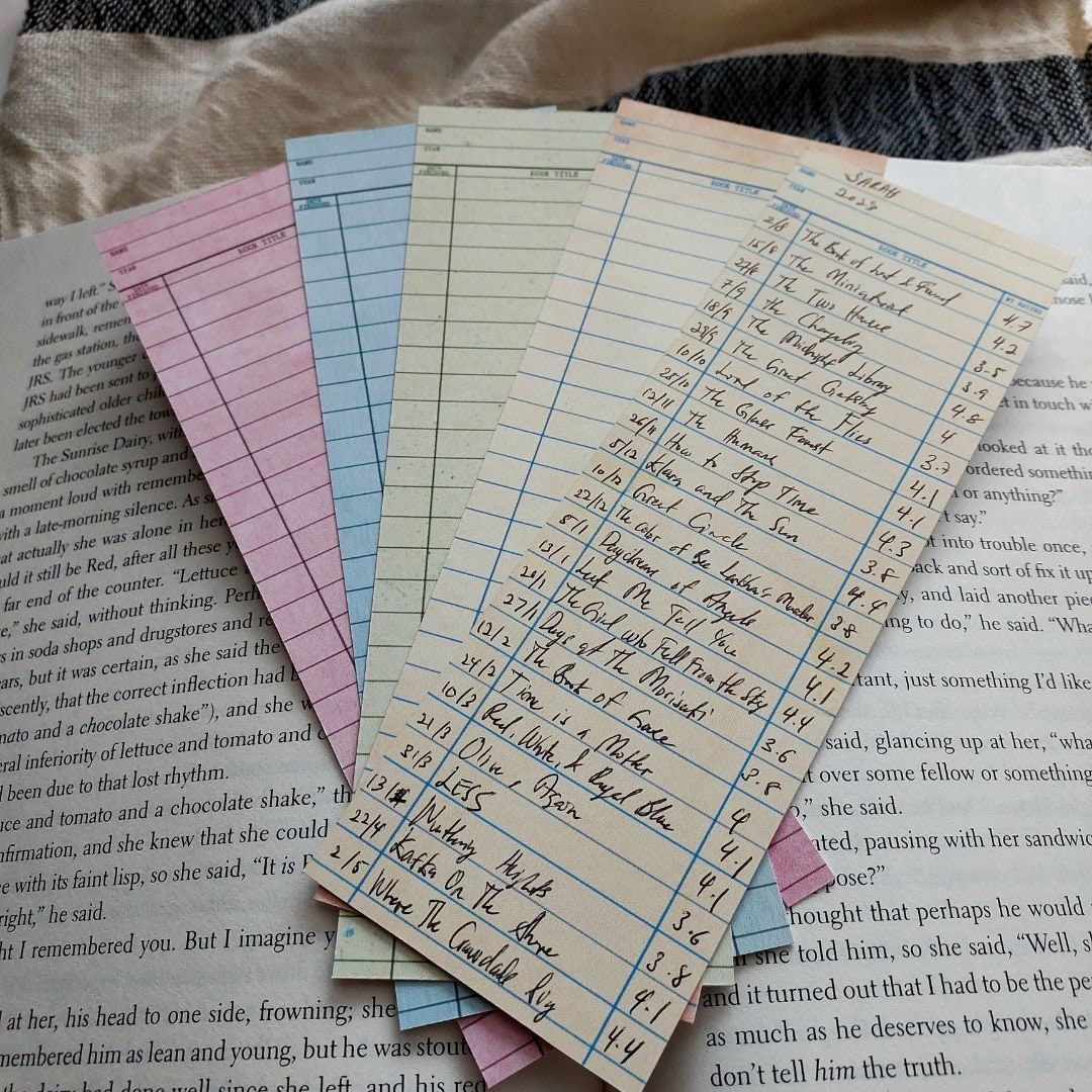 5 Vintage Library Card Book Tracker, Printable Bookmark, Reading Log to ...