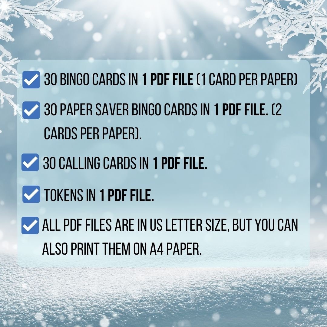 Printable Winter Bingo Game. 30 Bingo Cards PDF File Digital Download ...