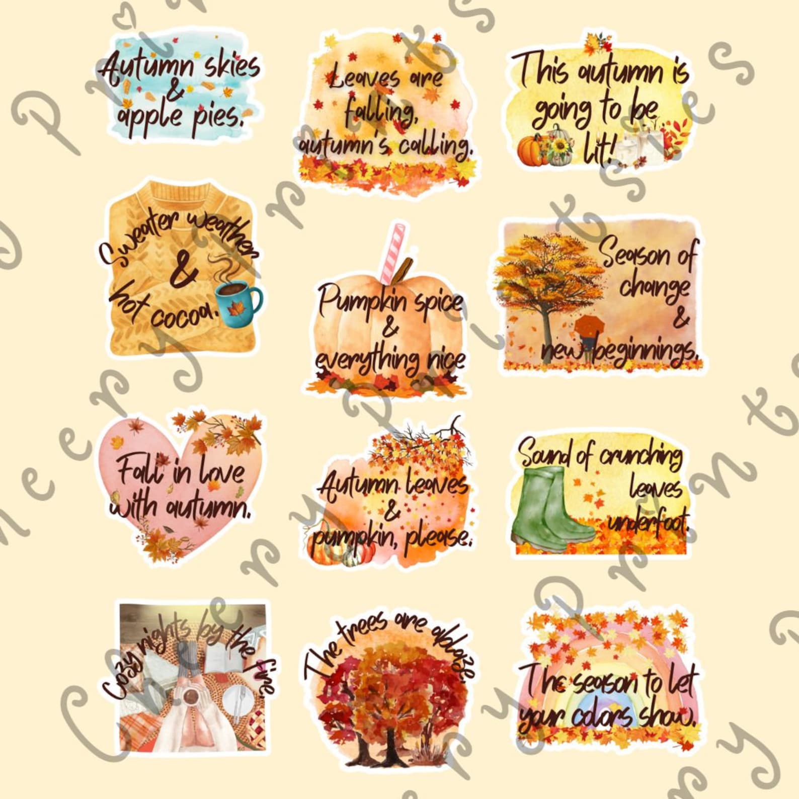 Autumn Printable Stickers Autumn Sayings PNG File With - Etsy
