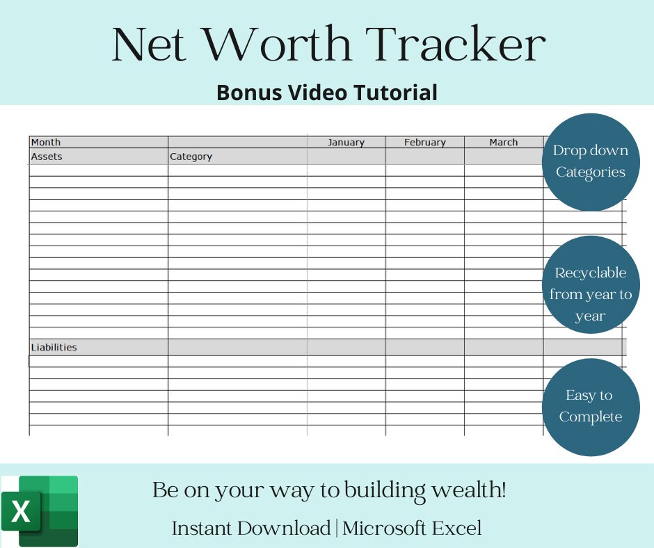 Net Worth Dashboard | Build Wealth | Microsoft Excel - Etsy