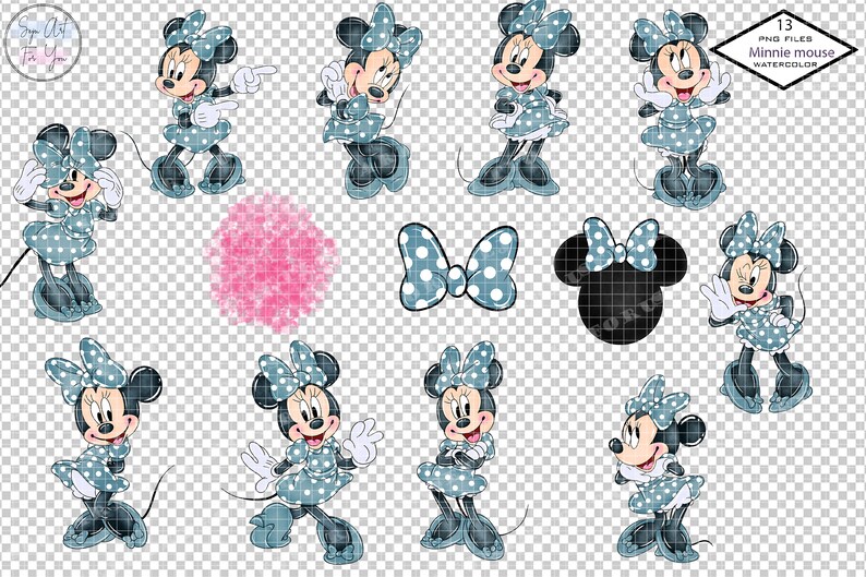 Boho Minnie Mouse Watercolor Clipart, PNG (digital Download) - Etsy
