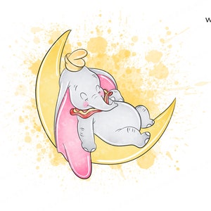 Watercolor Baby Elephant Clipart, Dumbo on Moon (PNG) - Etsy