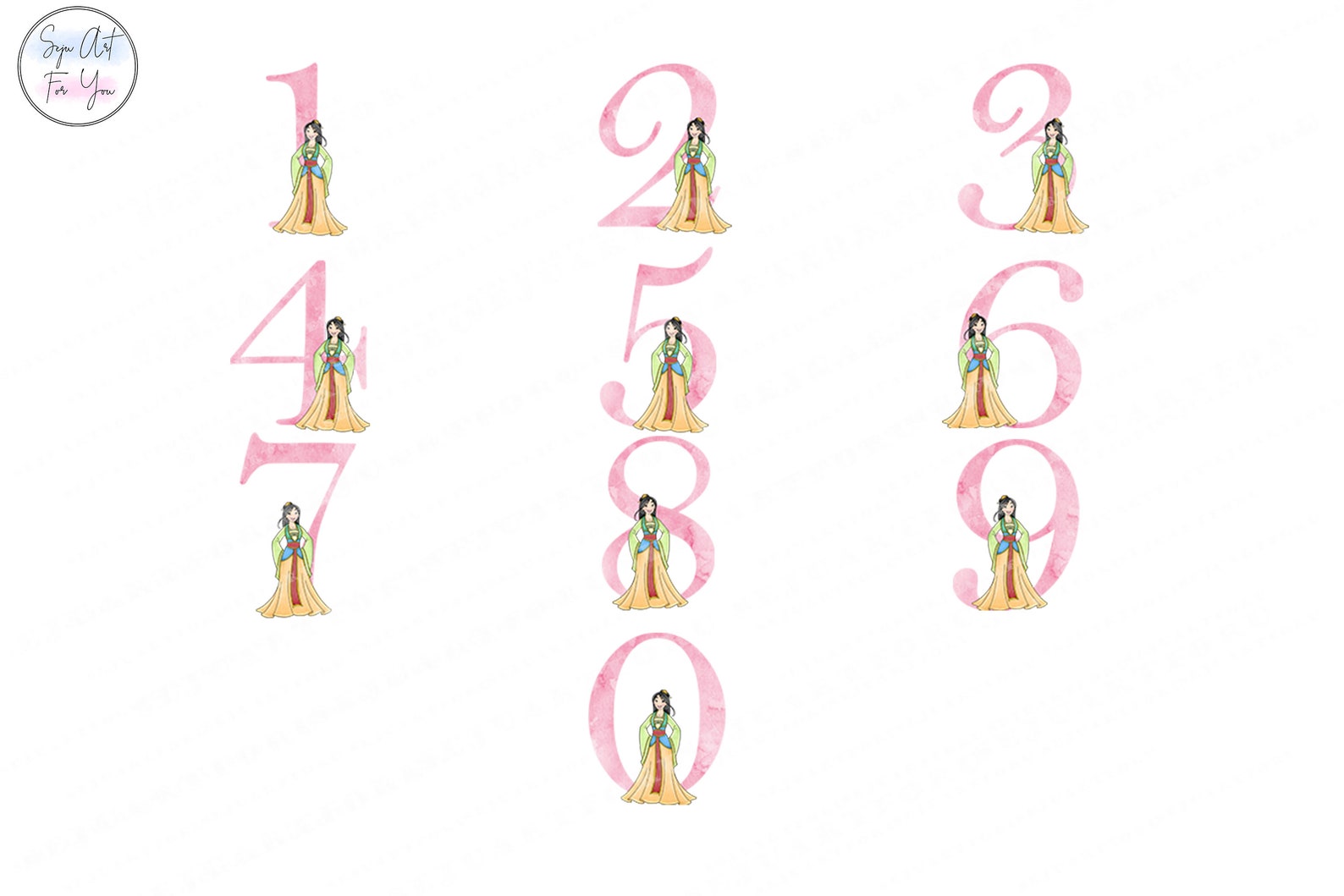 Mulan Watercolor Alphabet Clipart, Princess Letters (PNG) - Etsy