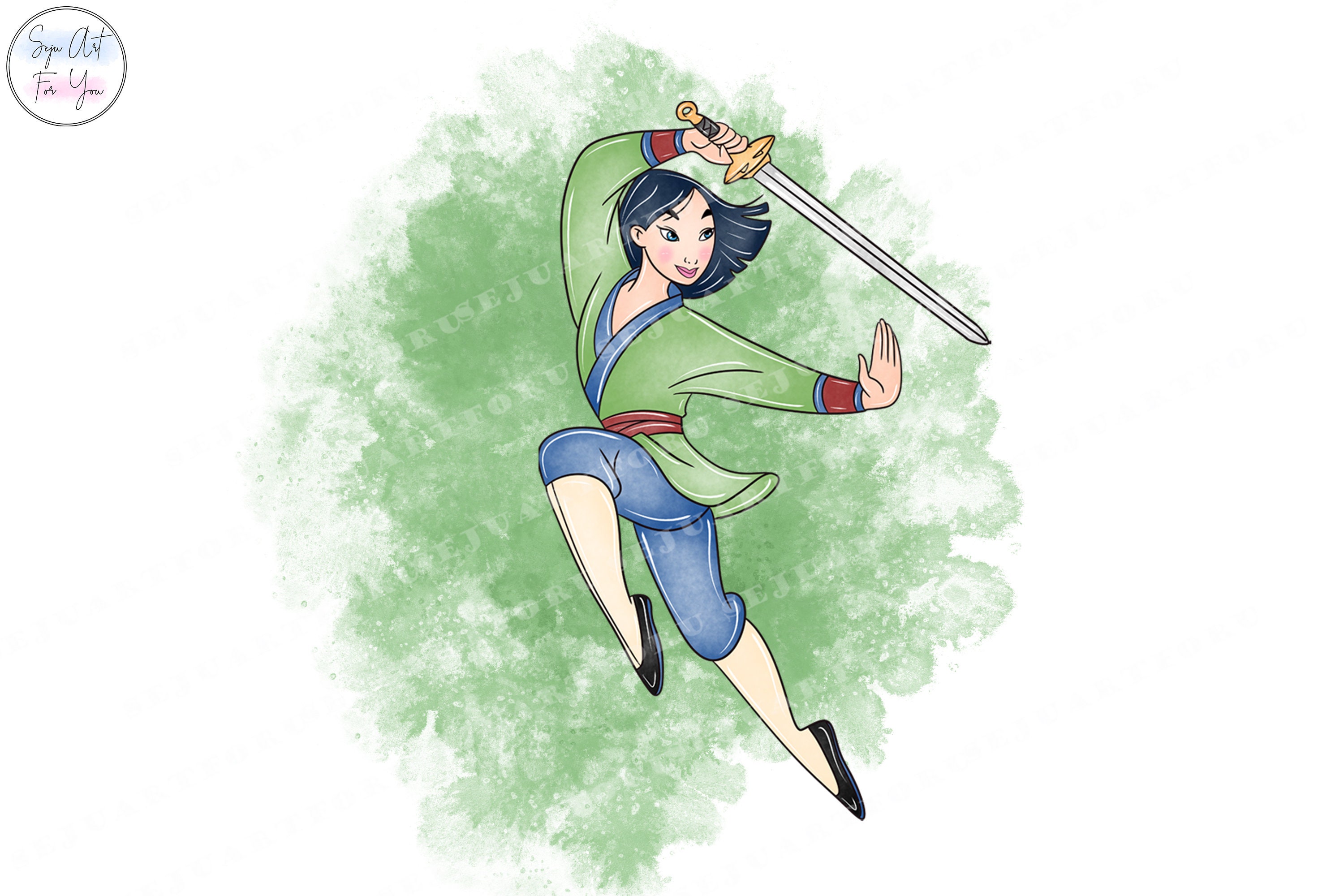 Mulan Watercolor Clipart PNG, Printable Princess Graphics (digital ...