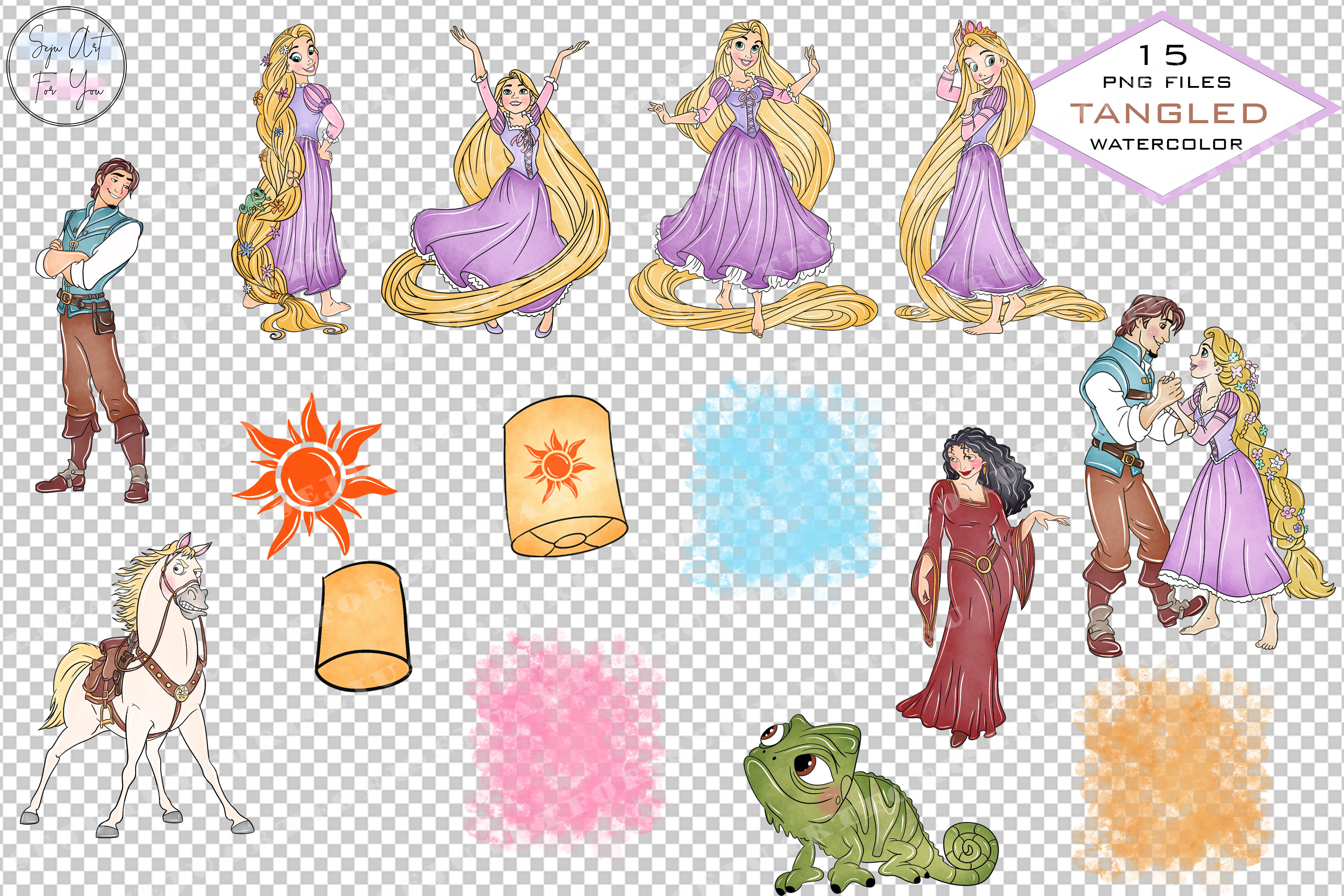 Tangled Princess Watercolor Clipart, Princess PNG Files (commercial Use ...