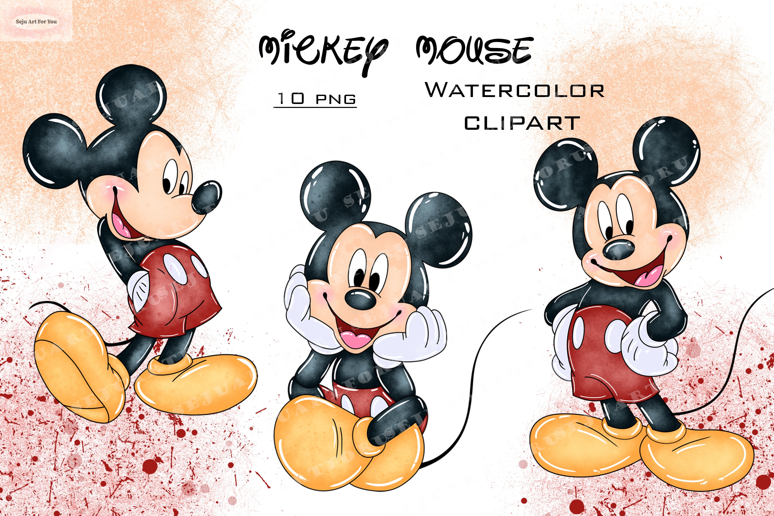Mickey Mouse Watercolor Clipart, Cartoon Mouse (10 PNG) - Etsy Canada