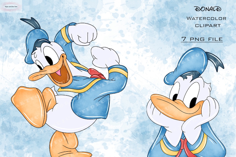 Donald Duck Watercolor Clipart Bundle (7 PNG) - Commercial Use - Etsy