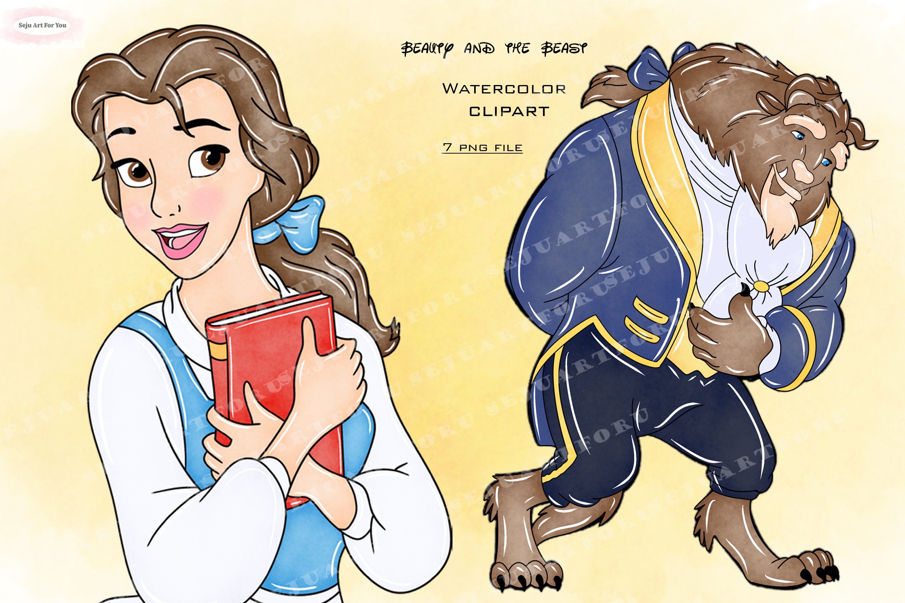 Beauty and the Beast Clipart Watercolor Princess Clipart - Etsy UK