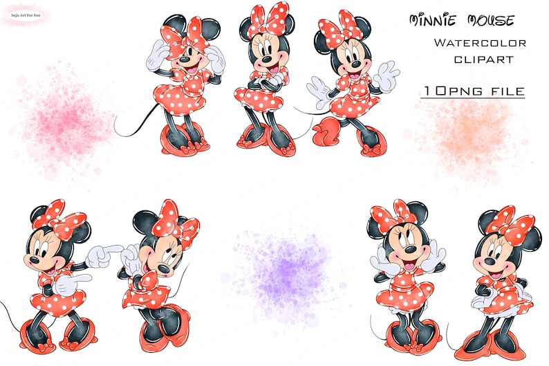 Minnie Mouse Watercolor Clipart, Pink Polka Dot PNG (digital Download ...