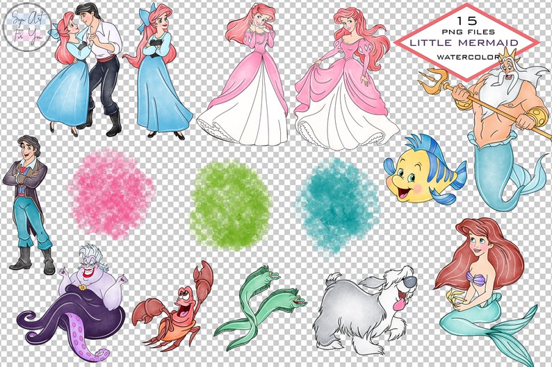 Ariel Watercolor PNG Clipart: Little Mermaid Princess (digital Download ...