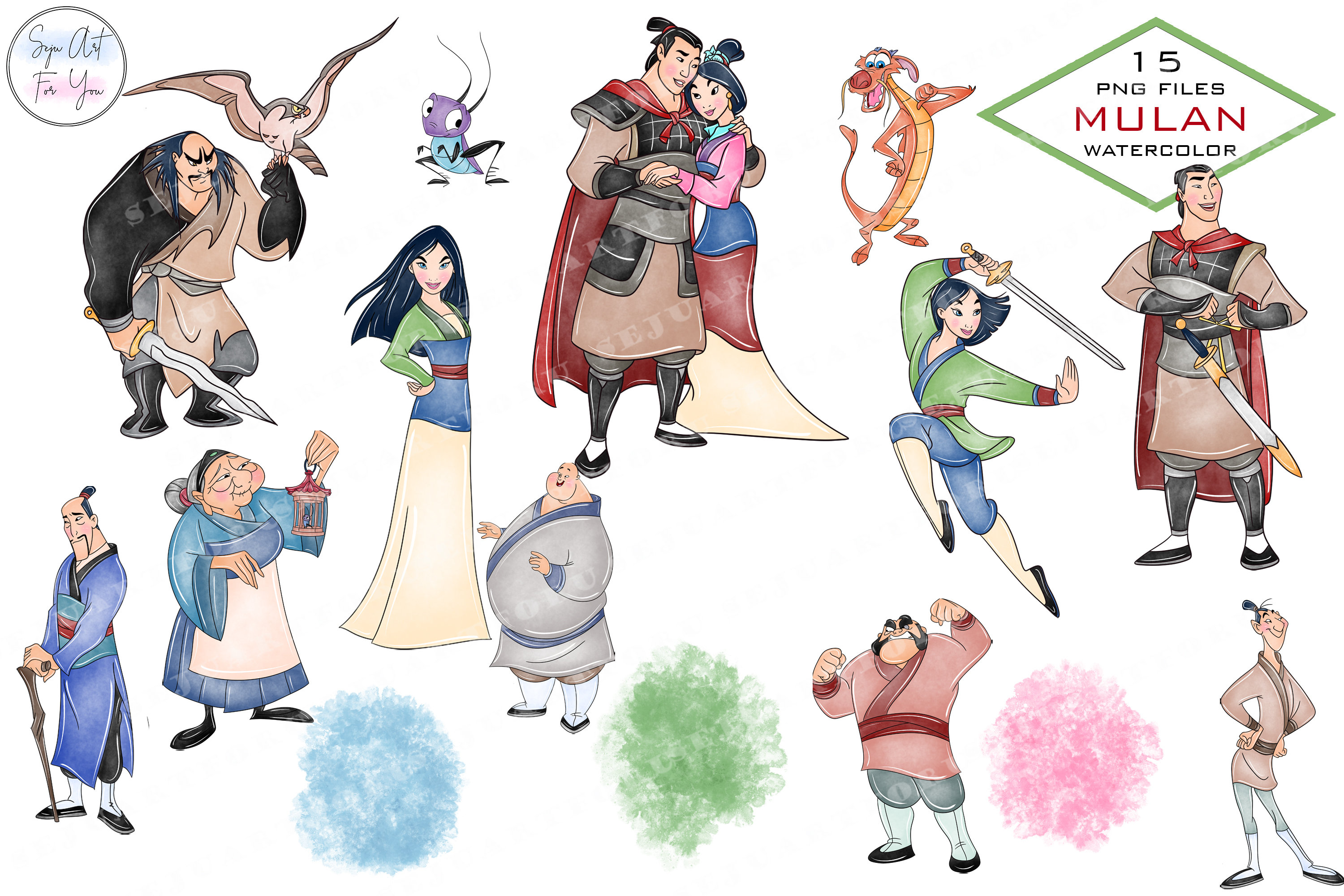 Mulan Watercolor Clipart PNG, Printable Princess Graphics (digital ...