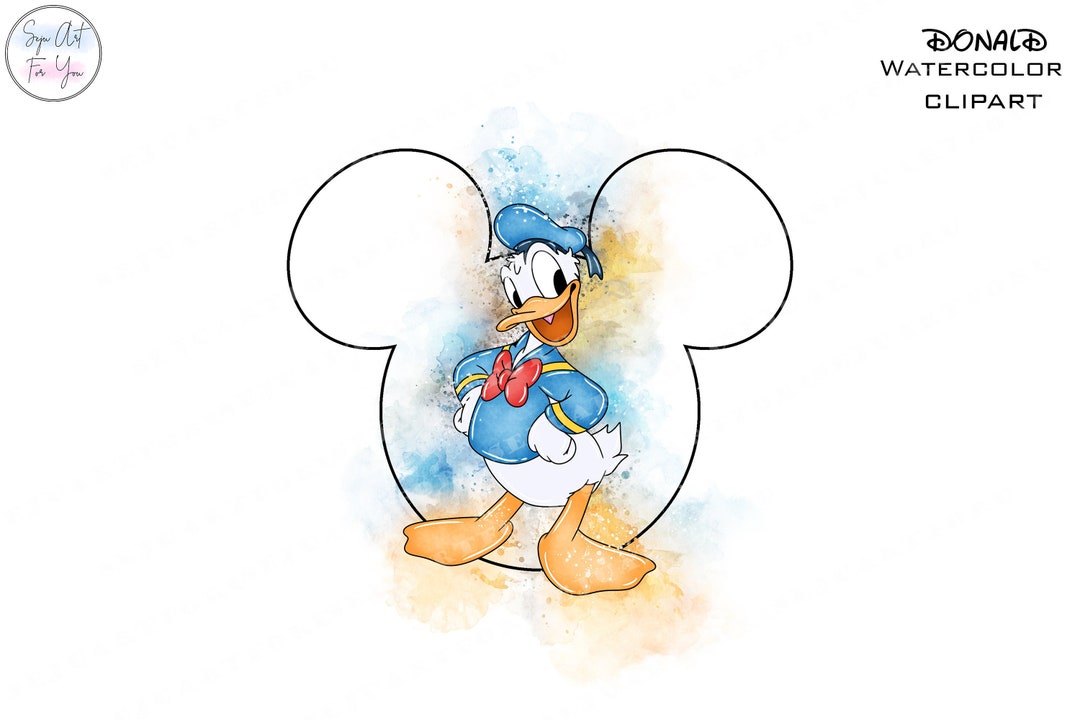 Donald Duck Watercolor Clipart With Mickey Ears (digital Download ...