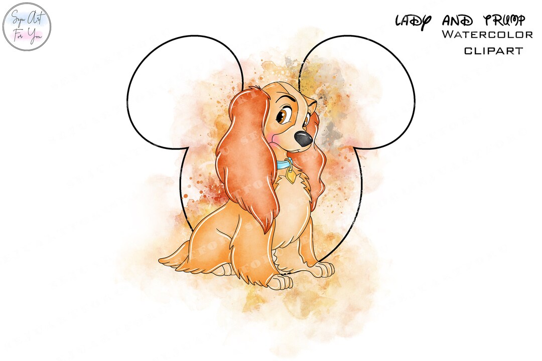 Lady and the Tramp Watercolor Clipart, Lady and the Tramp Clipart, Lady ...