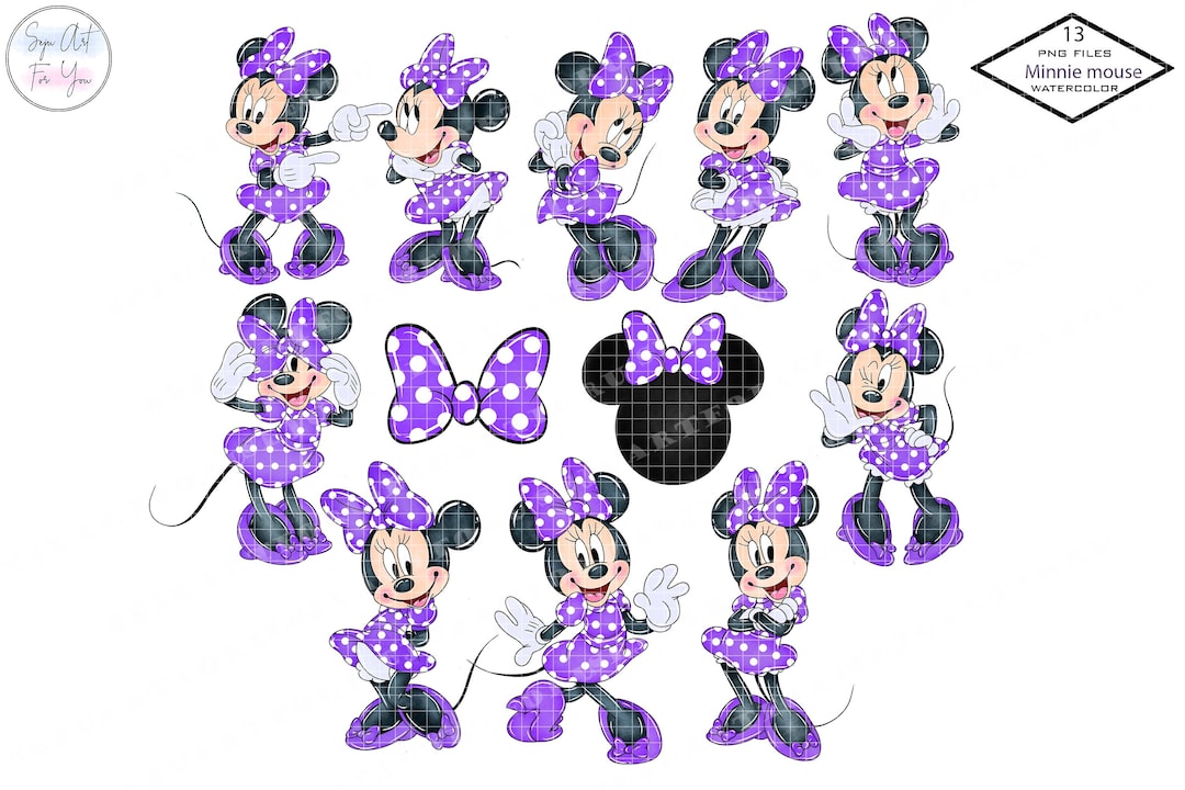 Minnie Mouse Watercolor Clipart, Pink & Purple PNG (digital Download ...