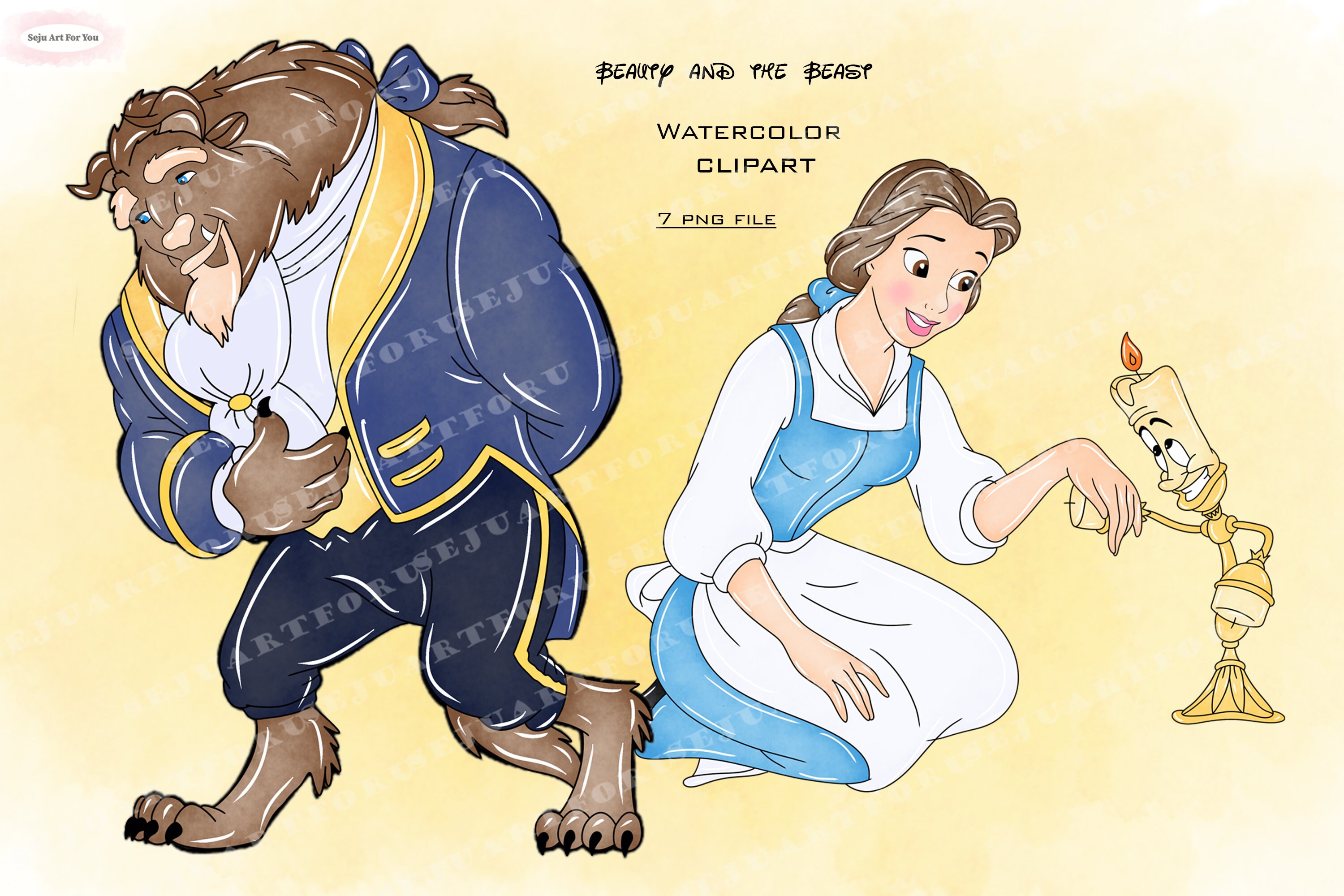 Beauty and the Beast Clipart Watercolor Princess Clipart - Etsy UK