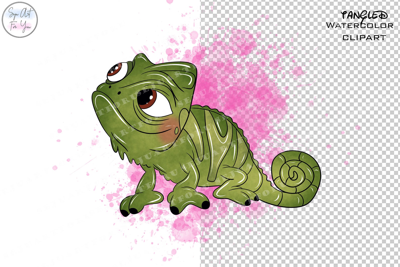 Pascal Clipart | Watercolor Tangled Chameleon PNG Files (digital ...