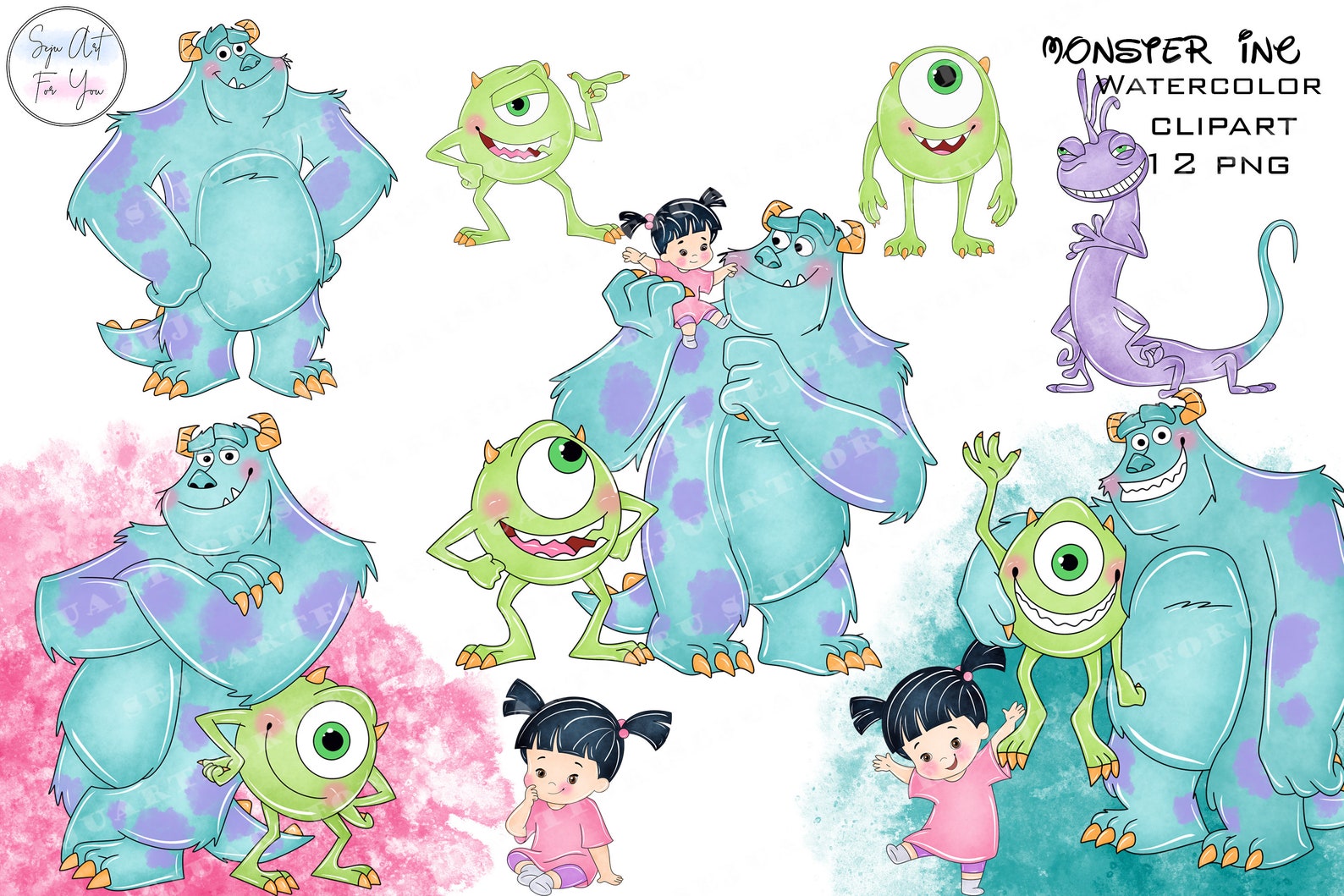 Monster Inc Watercolor Clipart, Sully, Mike Wazowski (PNG) - Etsy