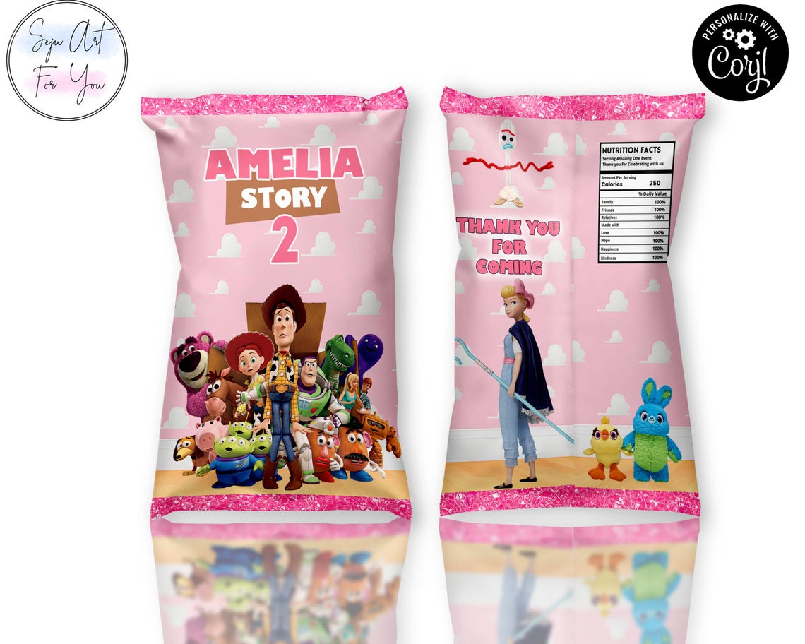 Toy Story Chip Bag Template, Pink Birthday Party Favor (editable ...