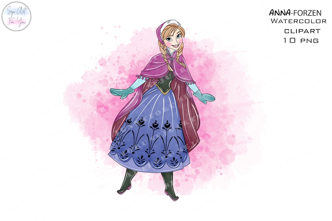 Imágenes prediseñadas de Anna en acuarela, paquete de PNG de princesa ...