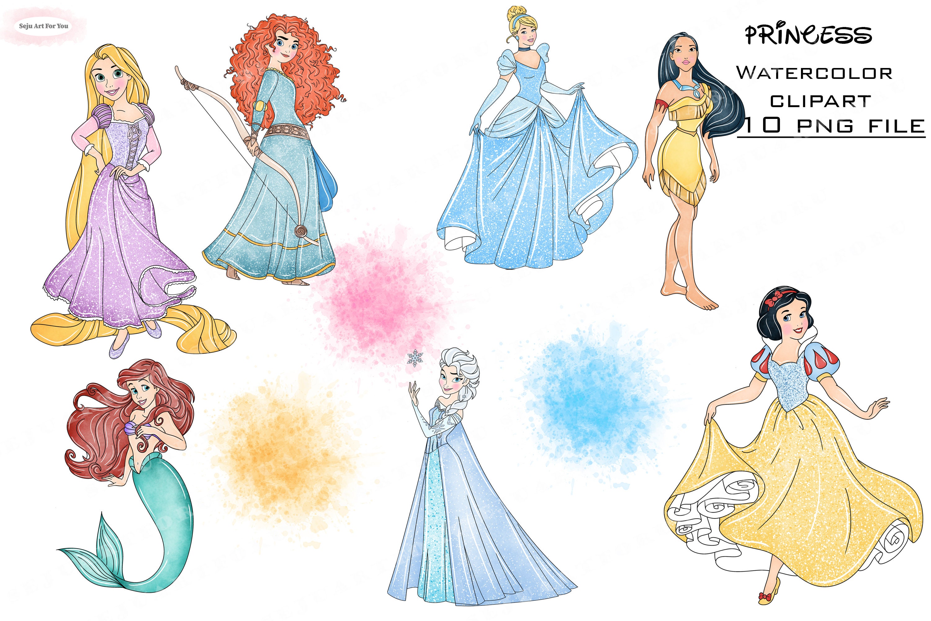 Princess Watercolor Clipart Princess Clip Art Watercolor - Etsy