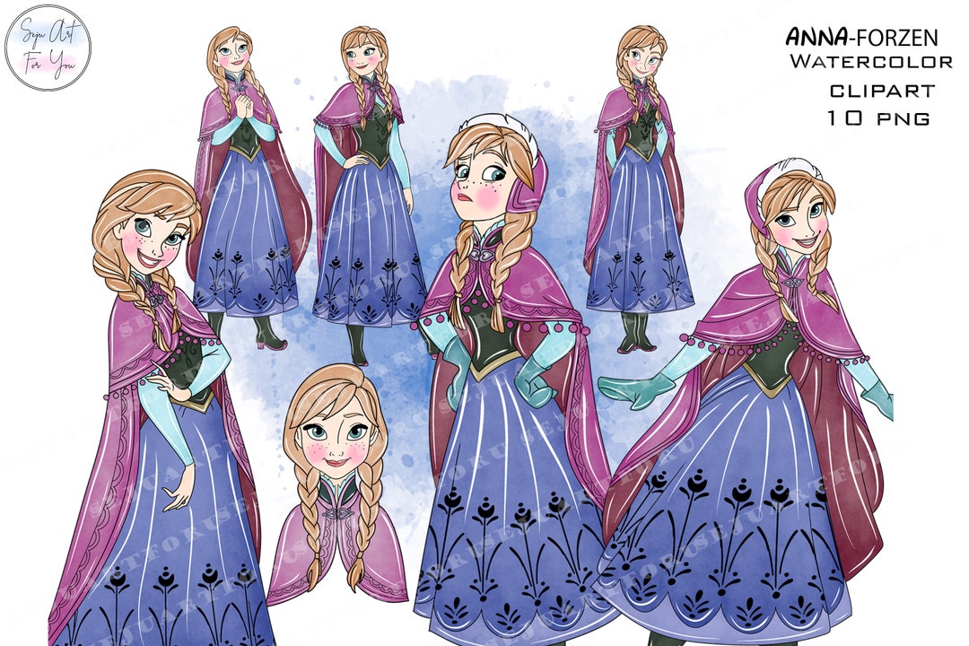Anna Watercolor Clipart, Princess PNG Bundle (digital Download) - Etsy