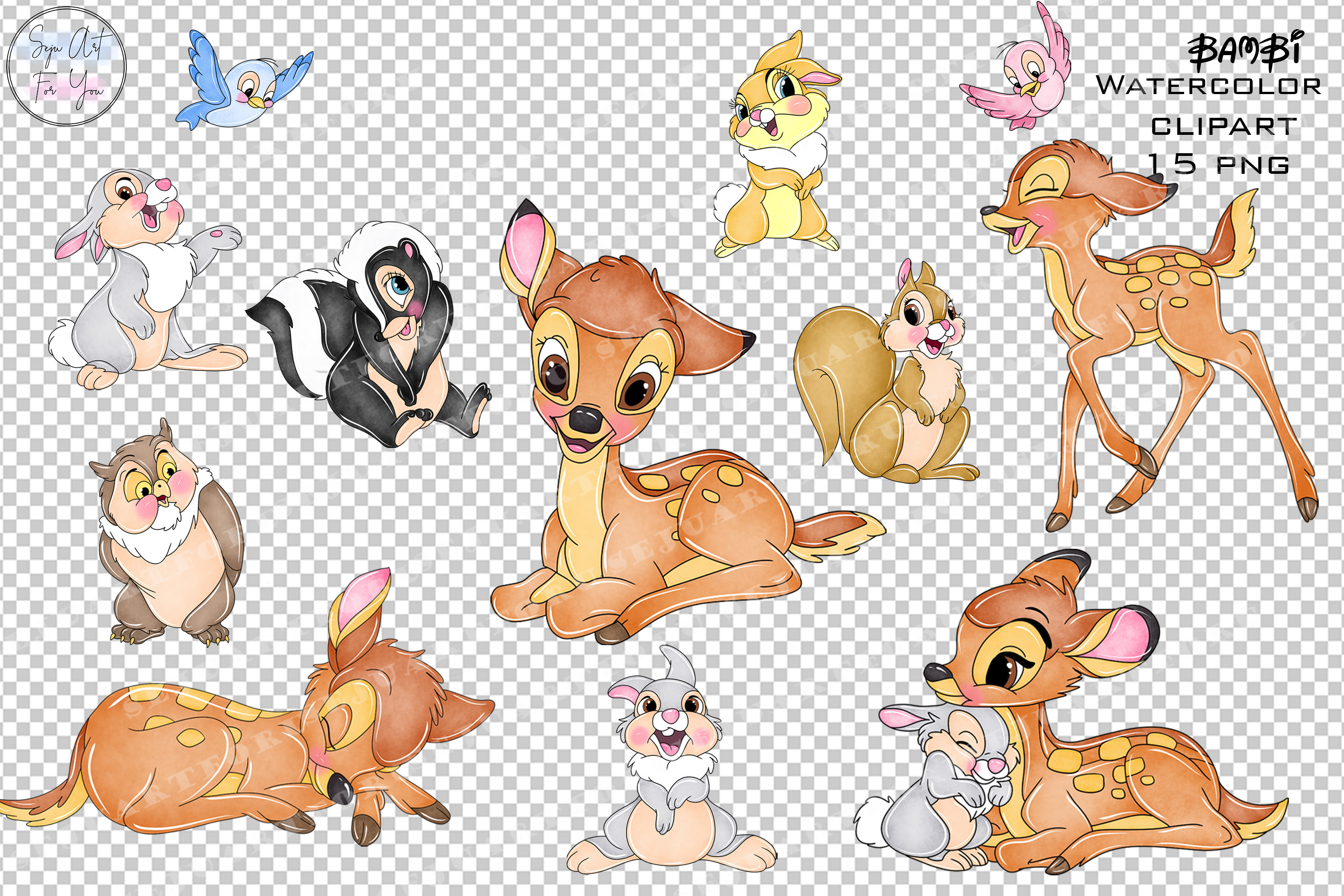 Bambi Clipart, Bambi Png, Watercolor Bambi Clipart, Thumper Bambi ...