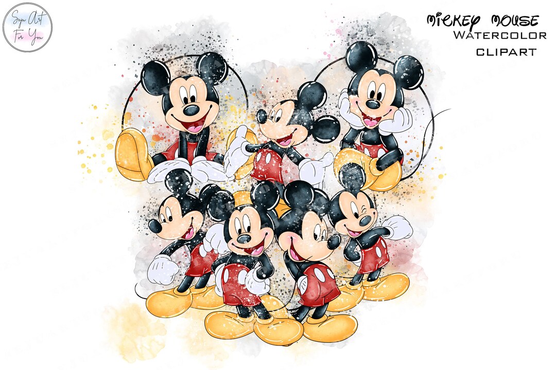 Mickey Mouse Watercolor Clipart, Cartoon PNG (digital Download) - Etsy