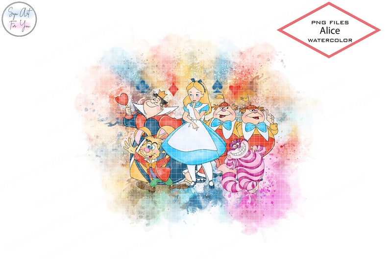 Alice in Wonderland Watercolor Clipart PNG, Mickey Ears (digital ...