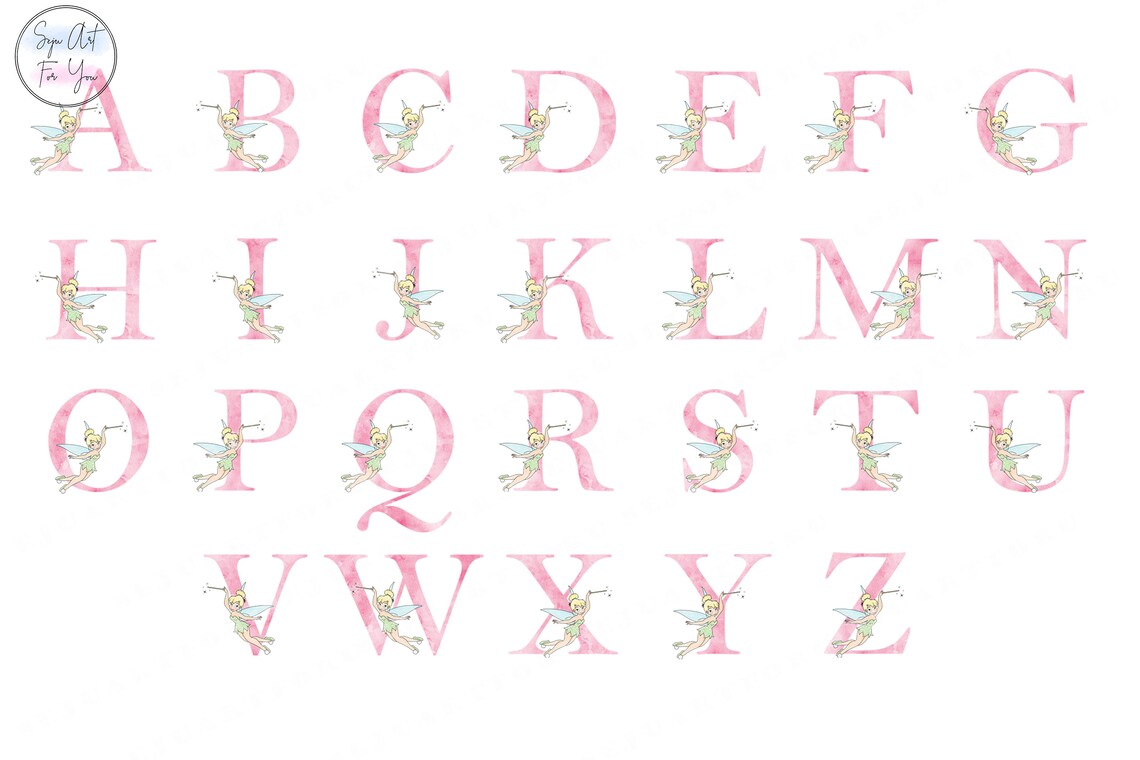 Tinkerbell Watercolor Alphabet Clipart (PNG) - Etsy