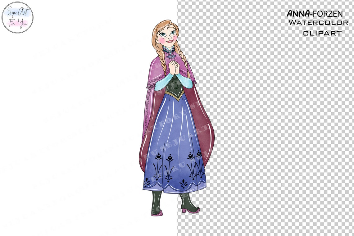 Anna Frozen Watercolor Clipart, Princess Illustration (PNG) - Etsy