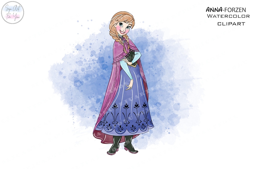 Anna Frozen Watercolor Clipart, Princess Illustration (PNG) - Etsy