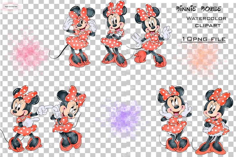 Minnie Mouse Watercolor Clipart, Pink Polka Dot PNG (digital Download ...