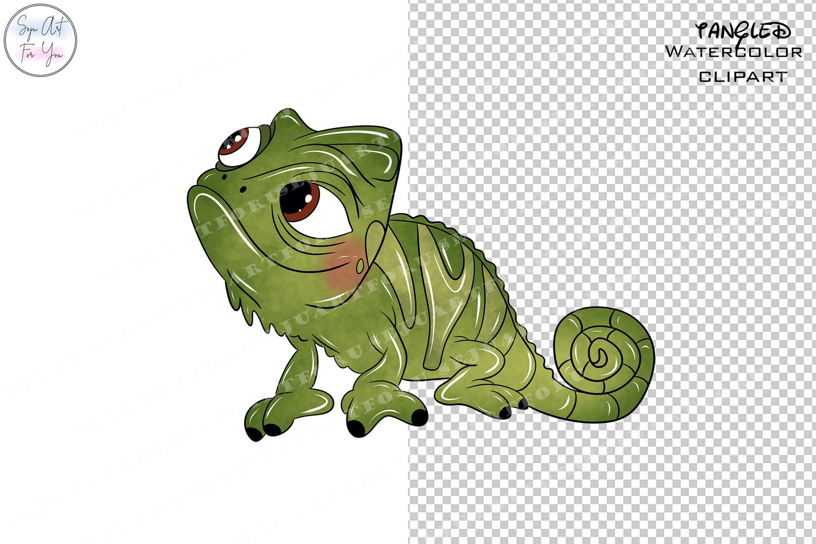 Pascal Clipart | Watercolor Tangled Chameleon PNG Files (digital ...