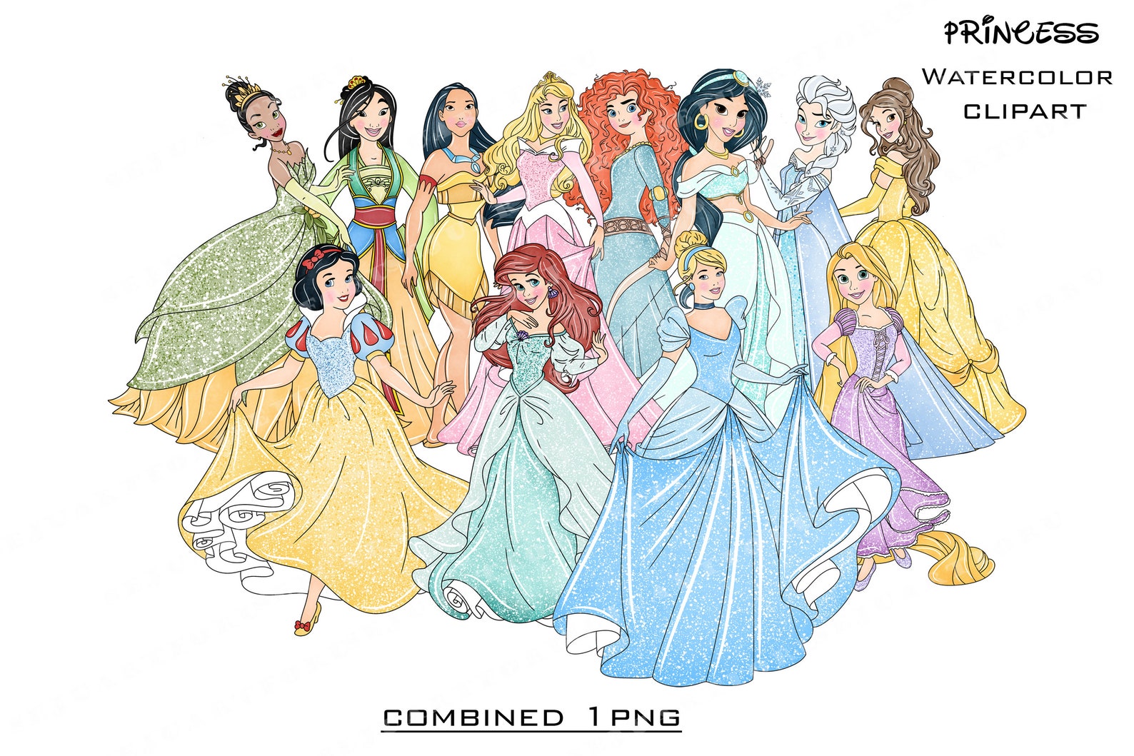 Princess Watercolor Clipart, Nursery Art (PNG Digital Download) - Etsy