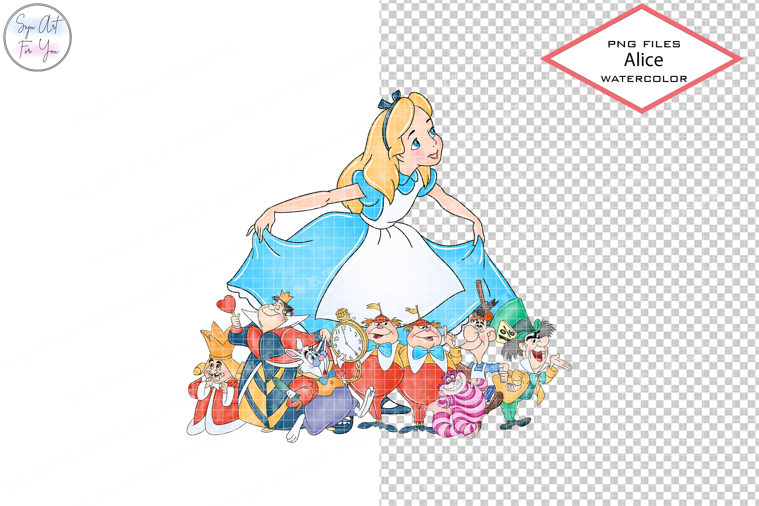 Alice in Wonderland Watercolor Clipart PNG, Mickey Ears Design (digital ...